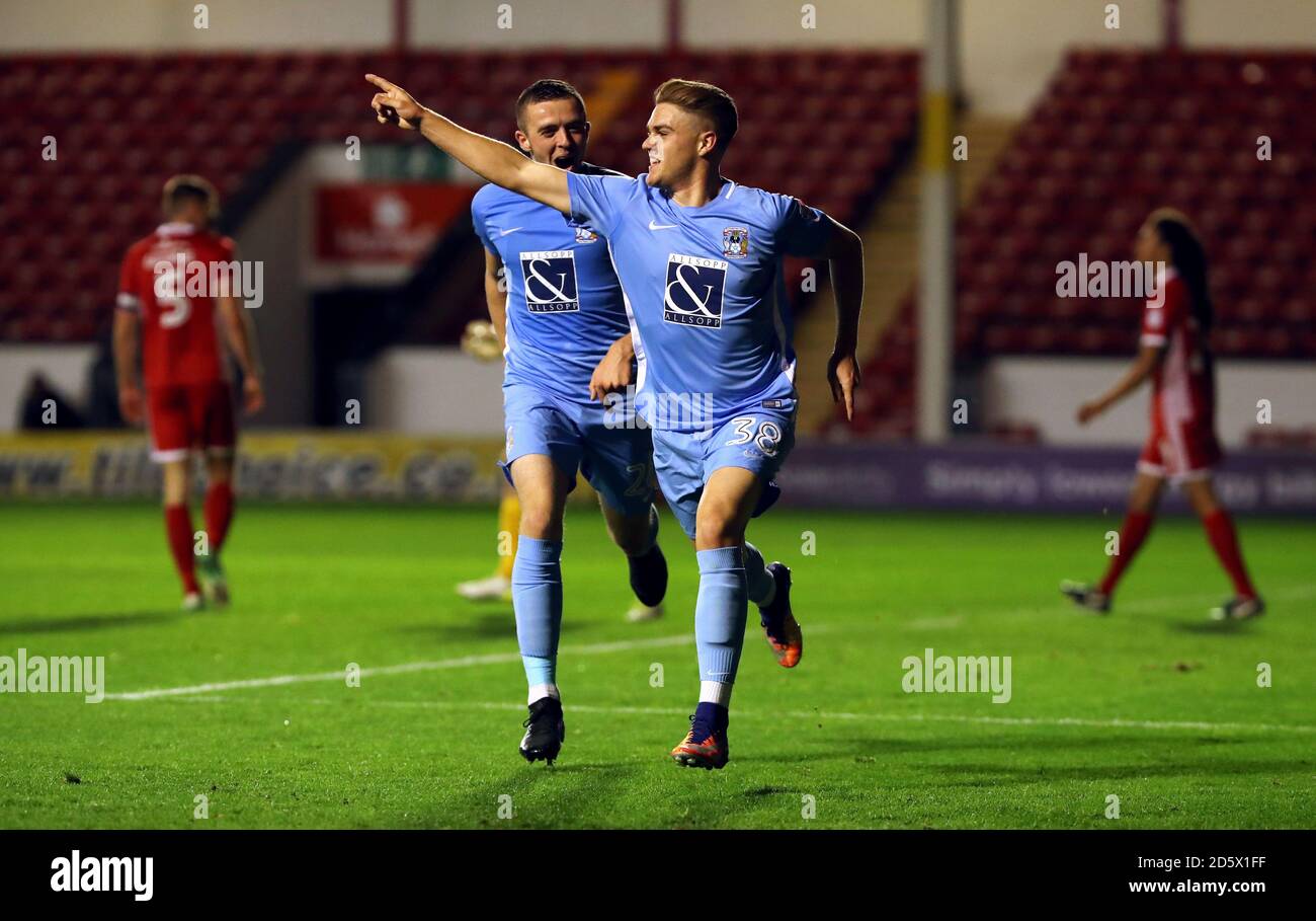 Coventry City's Jordan Ponticelli celebrates scoring the 2nd goal ...