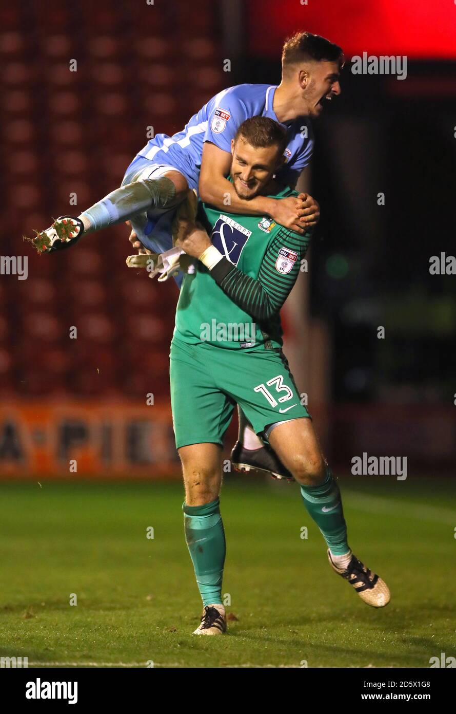 Coventry City's goalkeeper Liam O'Brien celebrates saving the final ...