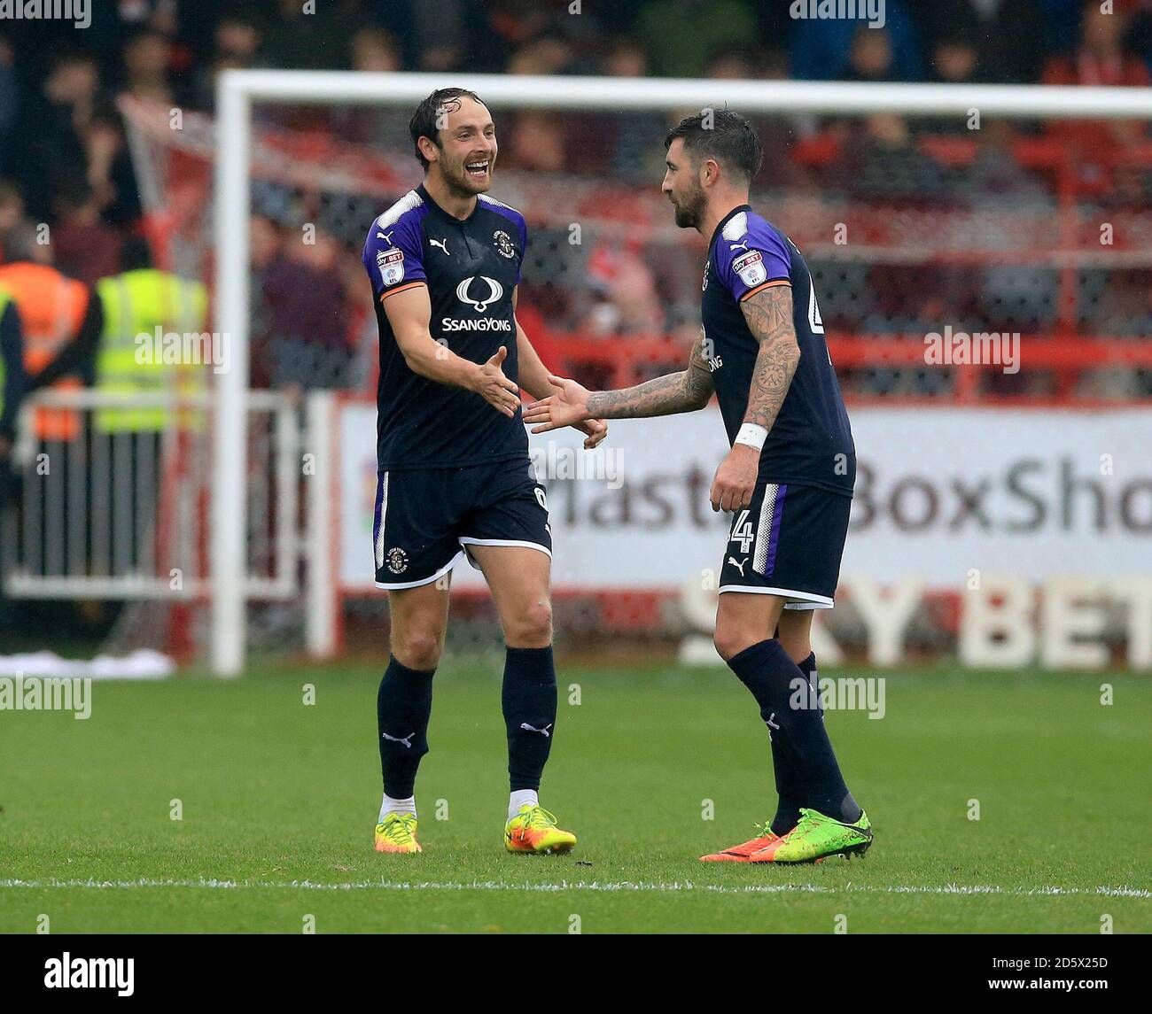 Luton Town's Danny Hylton (Left) celebrates after he scores his sides ...