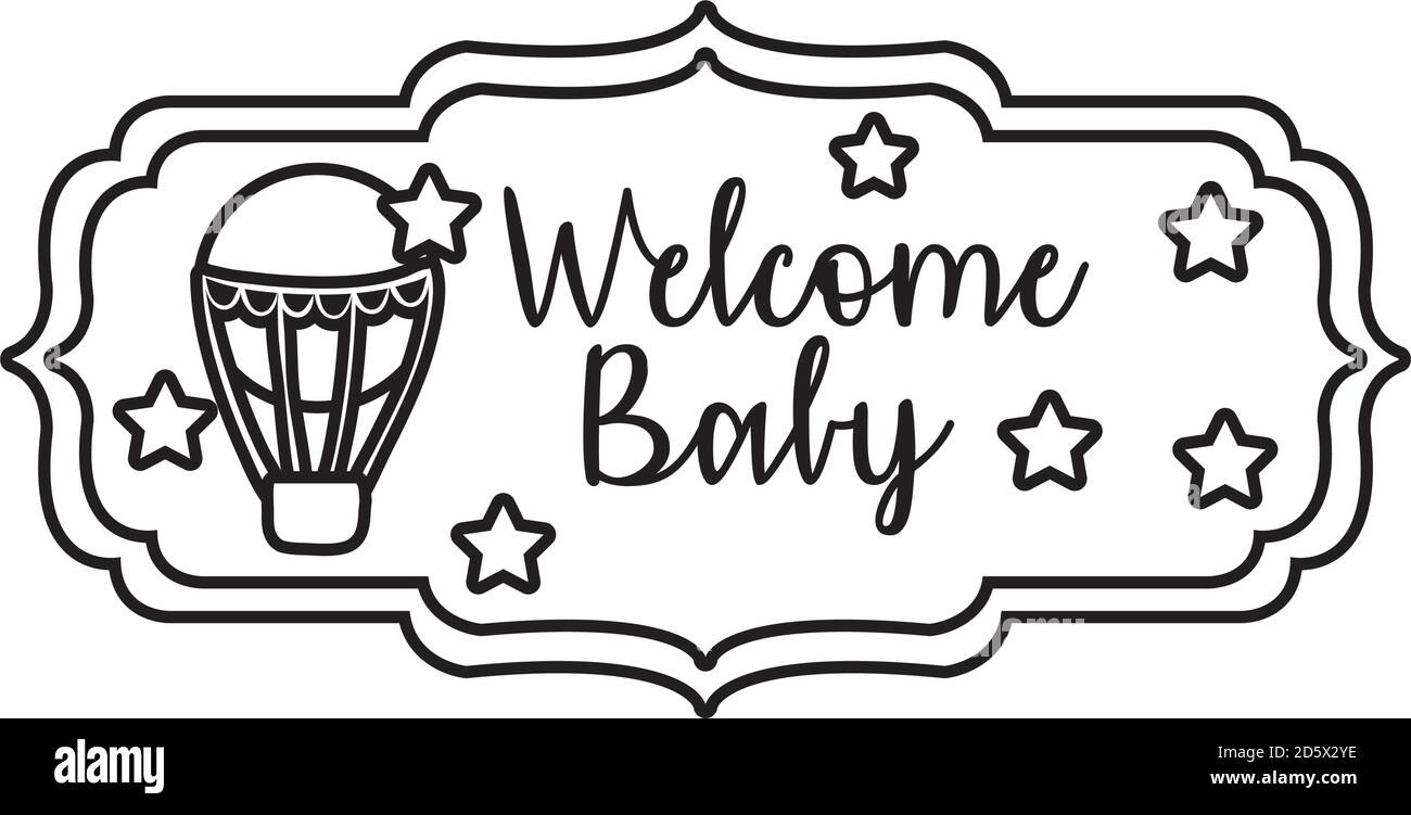 baby shower frame card with and welcome baby lettering line style ...