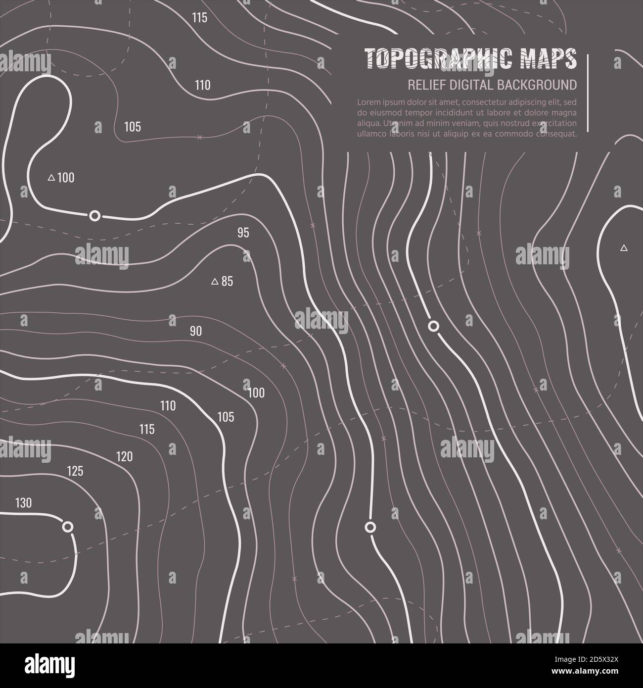 Lie Of Ground Vector Topographic Detailed Map with Route and ...