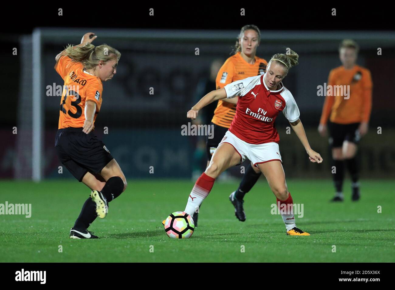 Arsenal's Beth Mead (right) and London Bees' Ashleigh Goddard (left ...