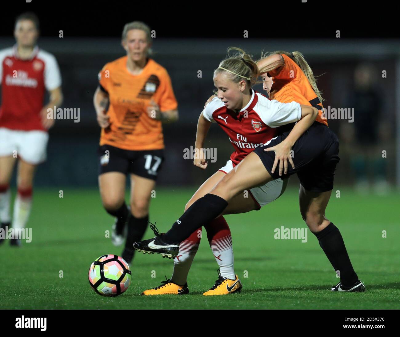 Arsenal's Alex Scott and London Bees' Ashleigh Goddard battle for the ...