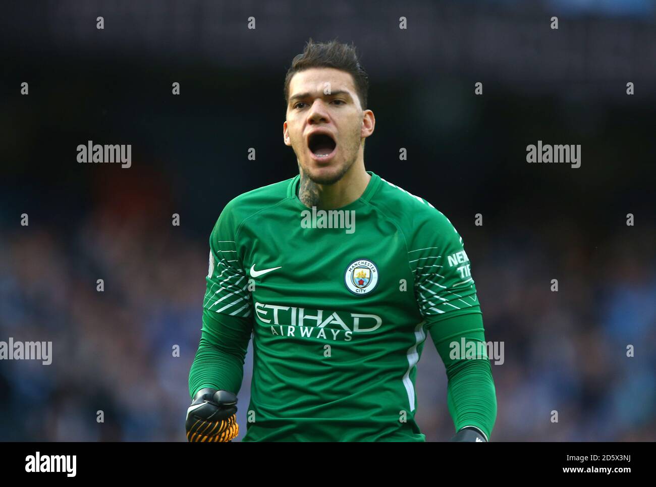 Manchester City goalkeeper Ederson celebrates the forth goal of the ...