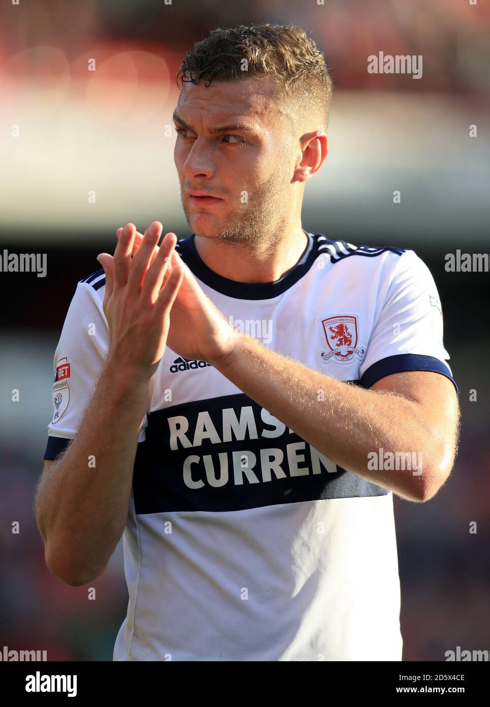Middlesbrough's Ben Gibson applauds the fans after the final whistle ...