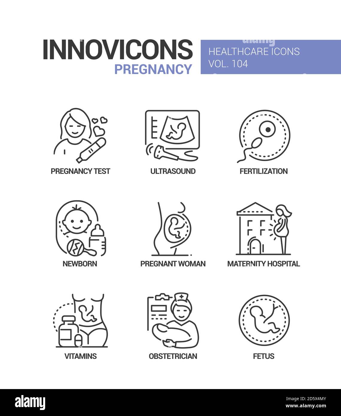 Pregnancy - vector line design style icons set Stock Vector Image & Art ...