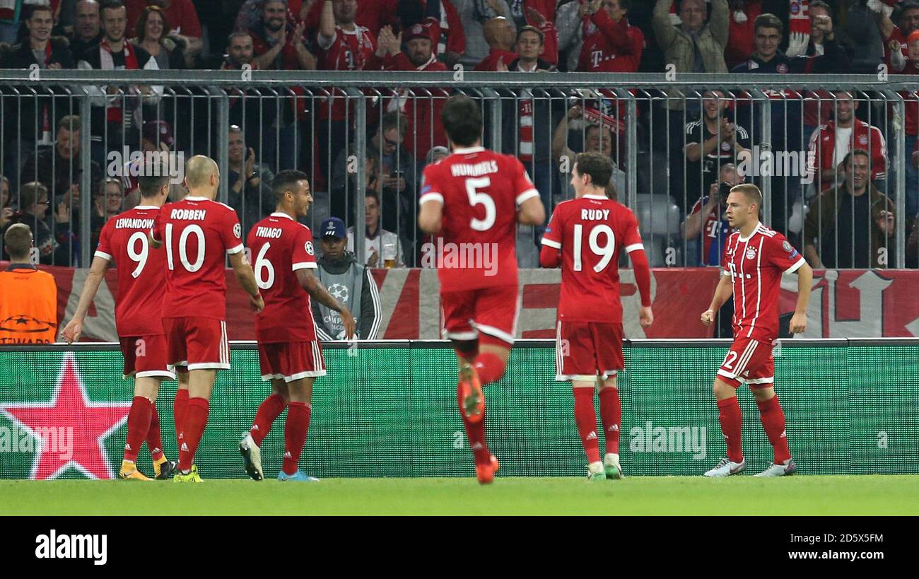 Bayern Munich's Joshua Kimmich (right) celebrates scoring his side's ...