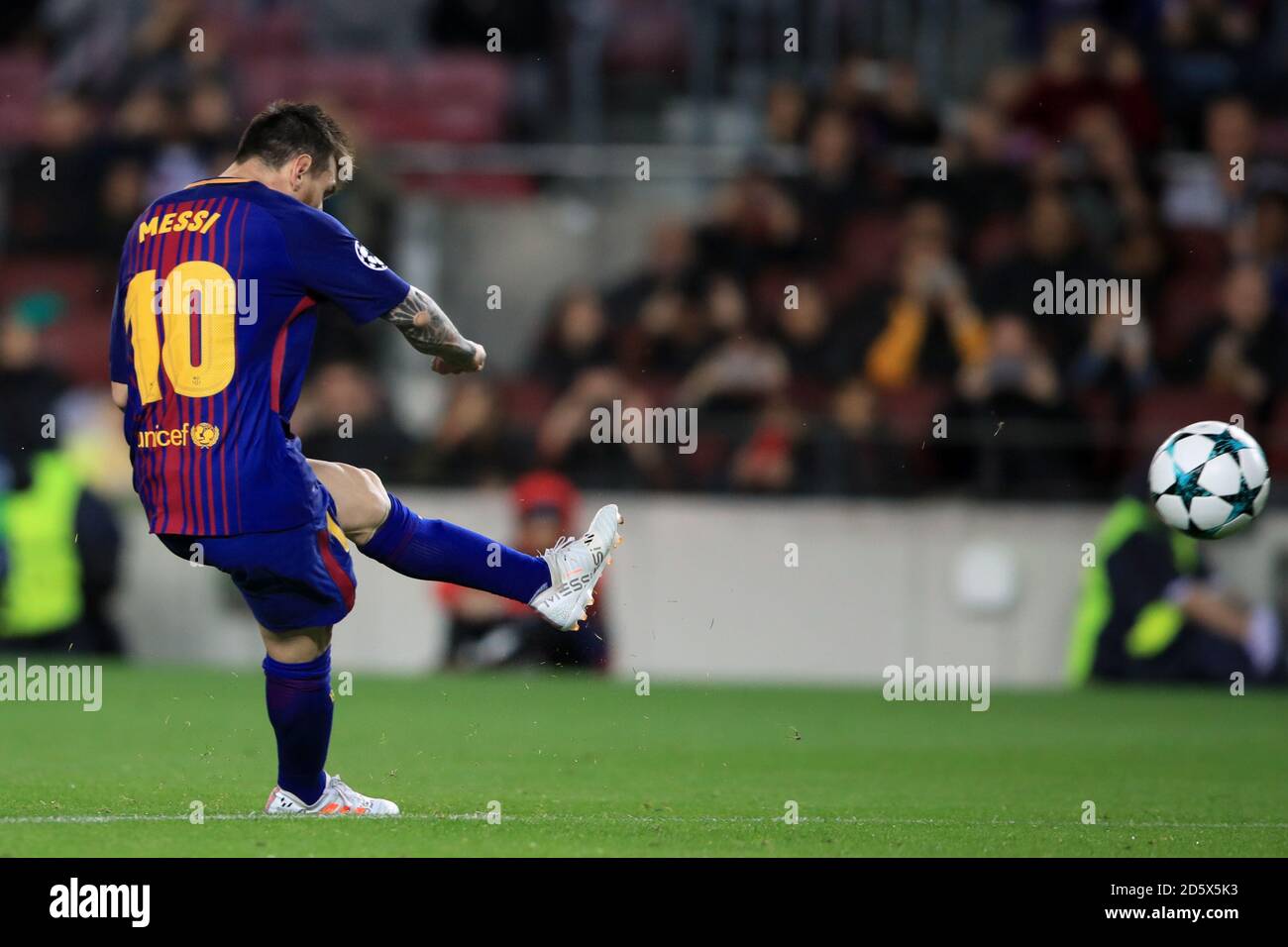 Barcelona's Lionel Messi scores his side's second goal of the game ...