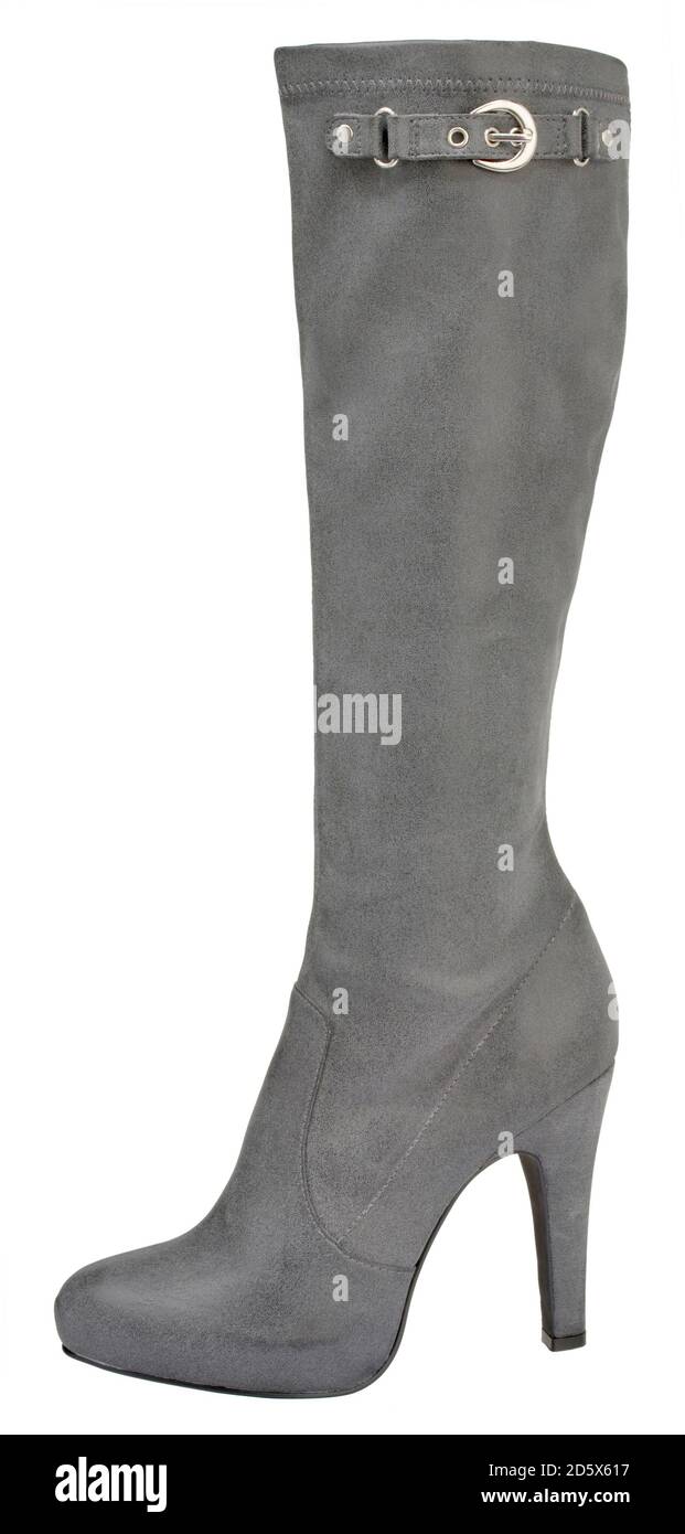 Mia brand gray leather knee high boot with buckle photographed on a ...
