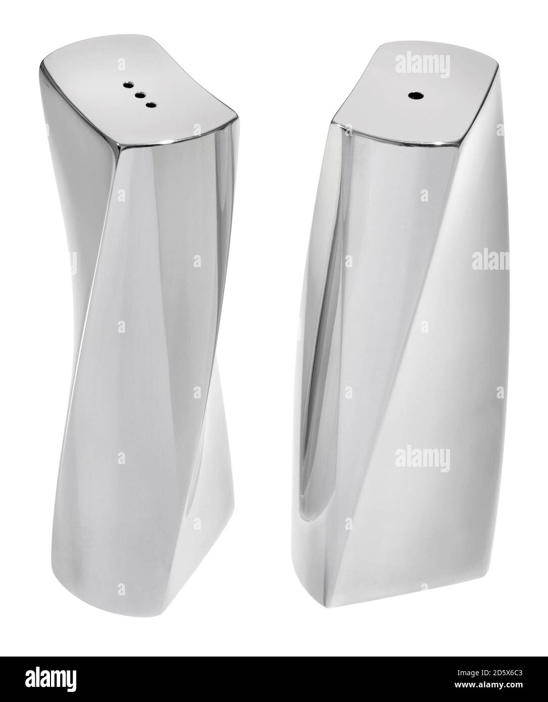 Nambe twist silver salt and pepper shaker set photographed on a white ...