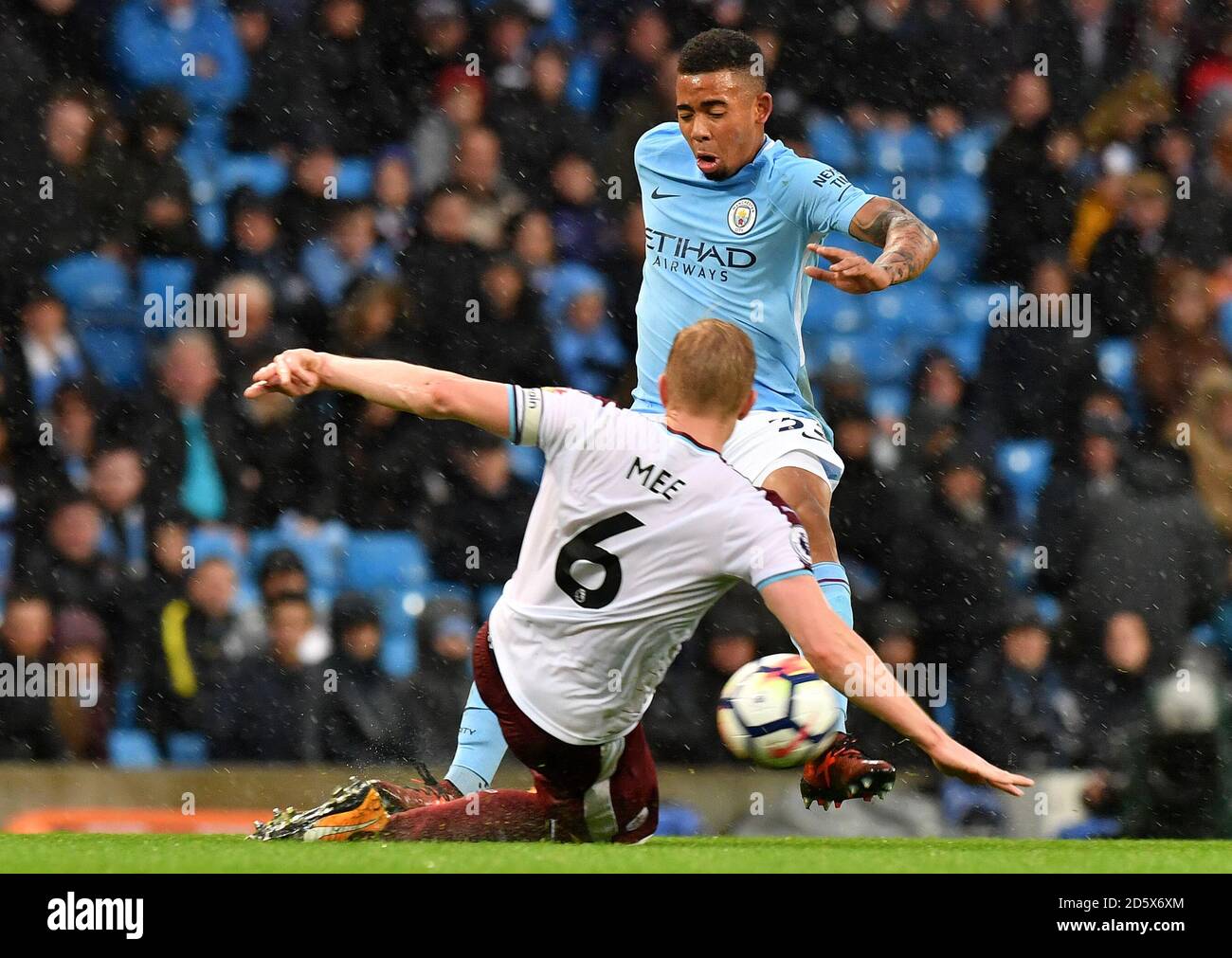 Burnley's Ben Mee challenges Manchester City's Gabriel Jesus Stock ...