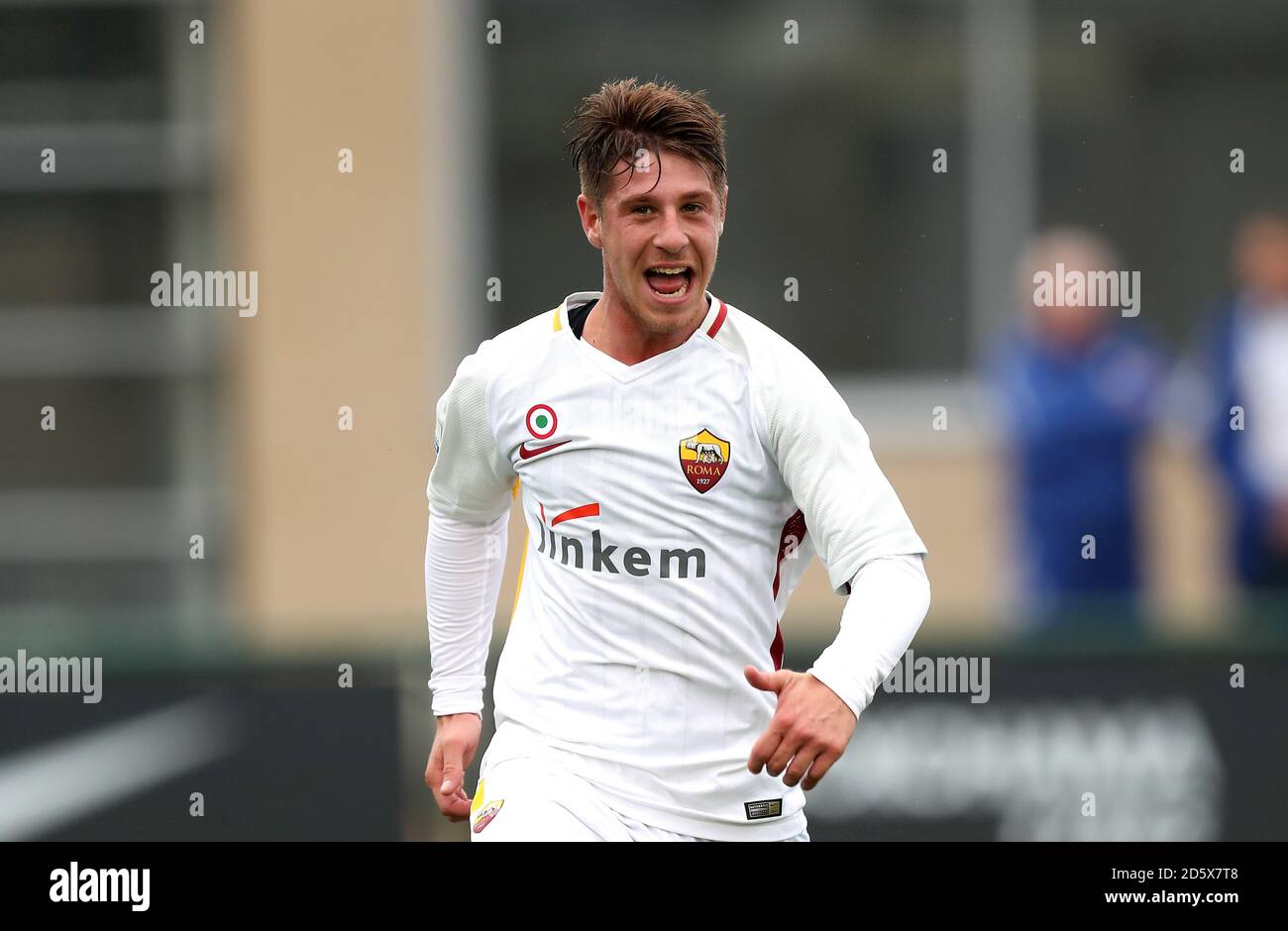 AS Roma's Andrea Marcucci celebrates scoring his side's first goal of ...