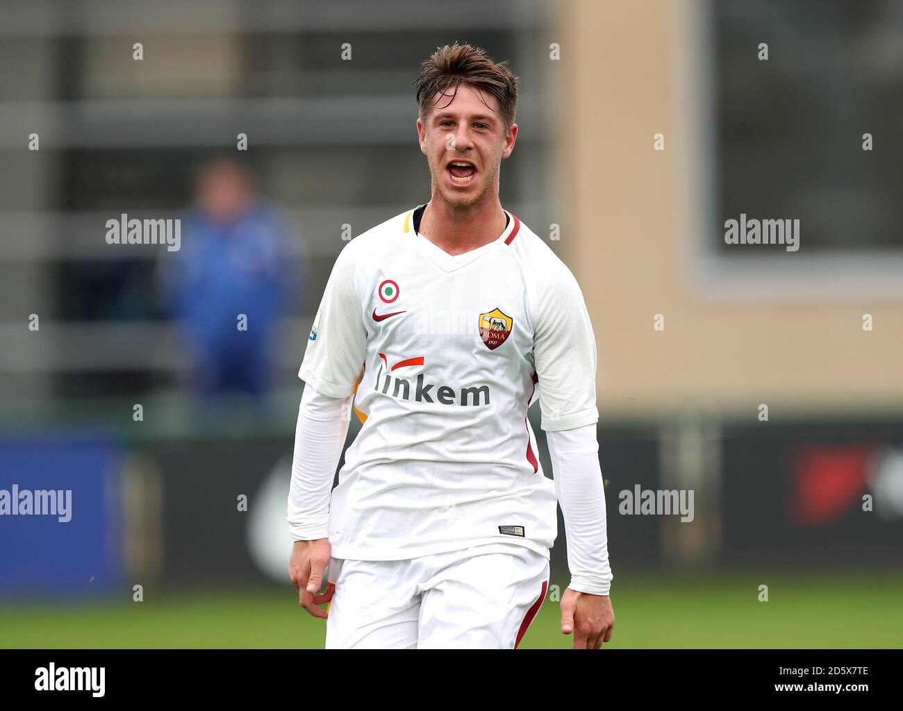 AS Roma's Andrea Marcucci celebrates scoring his side's first goal of ...