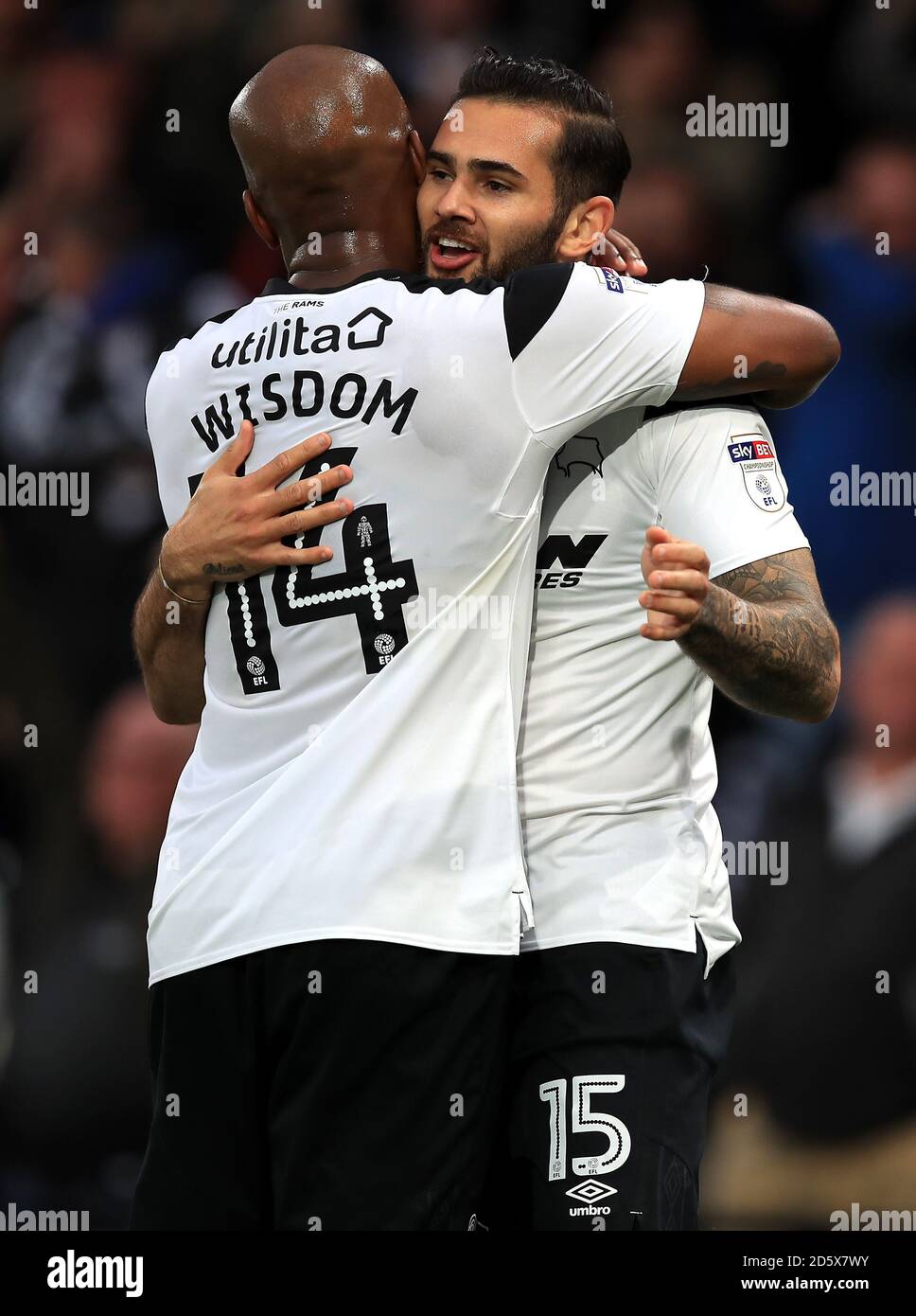 Derby County's Bradley Johnson (right) celebrates scoring with teammate ...