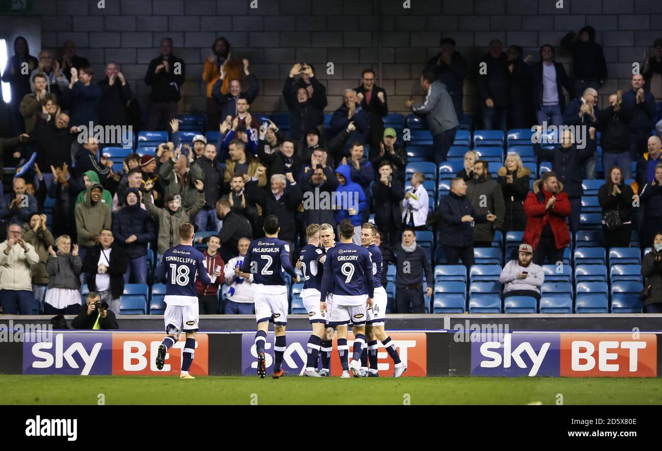Millwall's Steve Morison celebrates their first goal Stock Photo - Alamy
