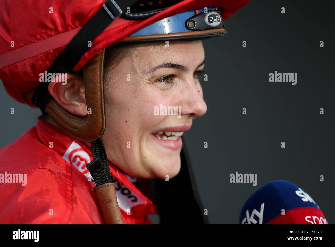 Jockey Megan Nicholls after winning the Signs Express Handicap on Quel Destin at Bath Racecourse ...