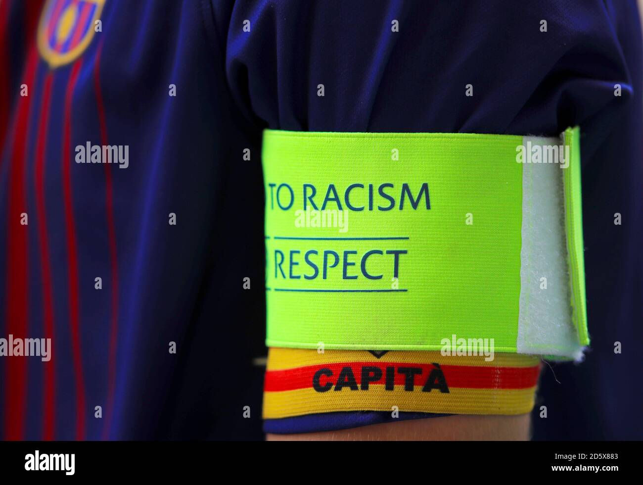Detail of a Respect armband on the arm of a Barcelona player Stock ...