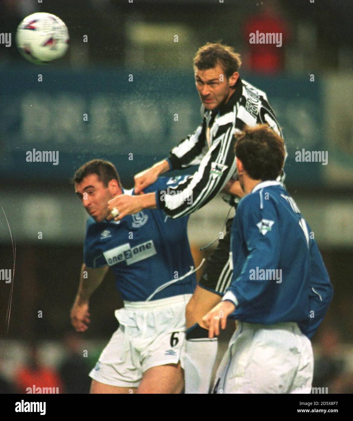 Newcastle United's Duncan Ferguson shows his airiel ability as he jumps ...