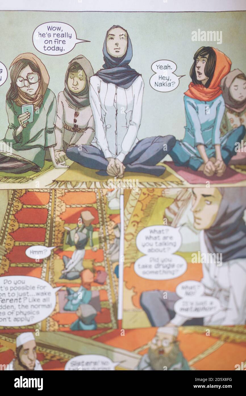 Marvel comic interior close up of Ms Marvel, featuring a muslim ...