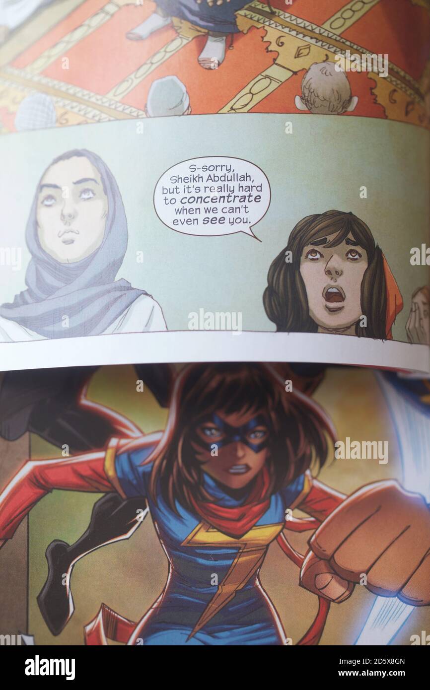 Marvel comic interior close up of Ms Marvel, featuring a muslim ...