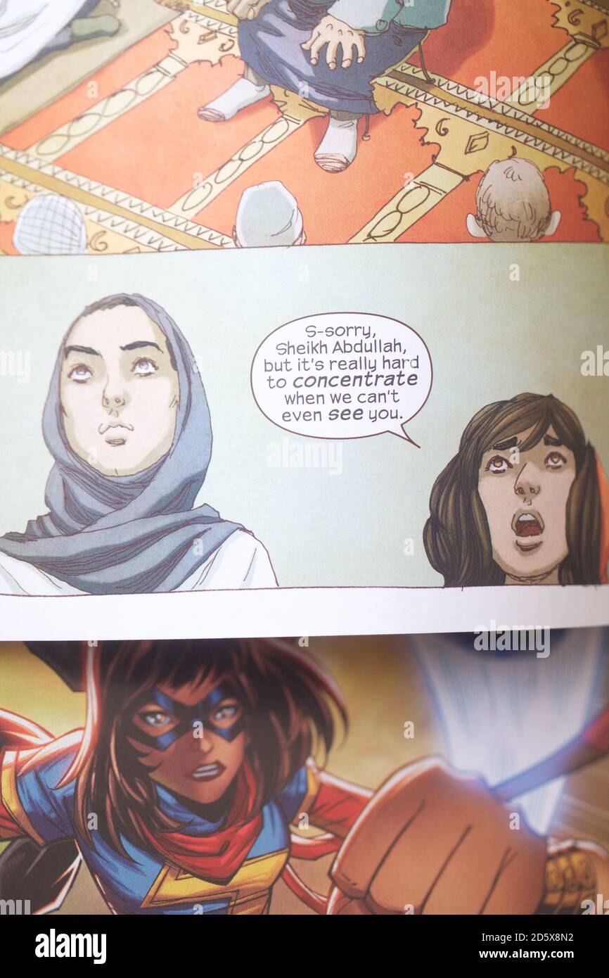 Marvel comic interior close up of Ms Marvel, featuring a muslim ...