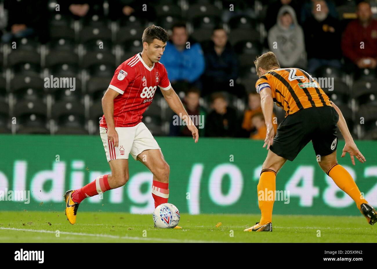 Nottingham Forest's Eric Lichaj takes on Hull City's Michael Dawson ...