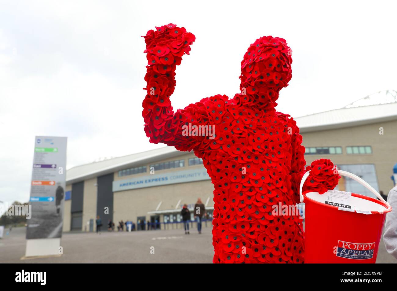 A charity collector collets money for the Poppy Appeal outside the AMEX ...