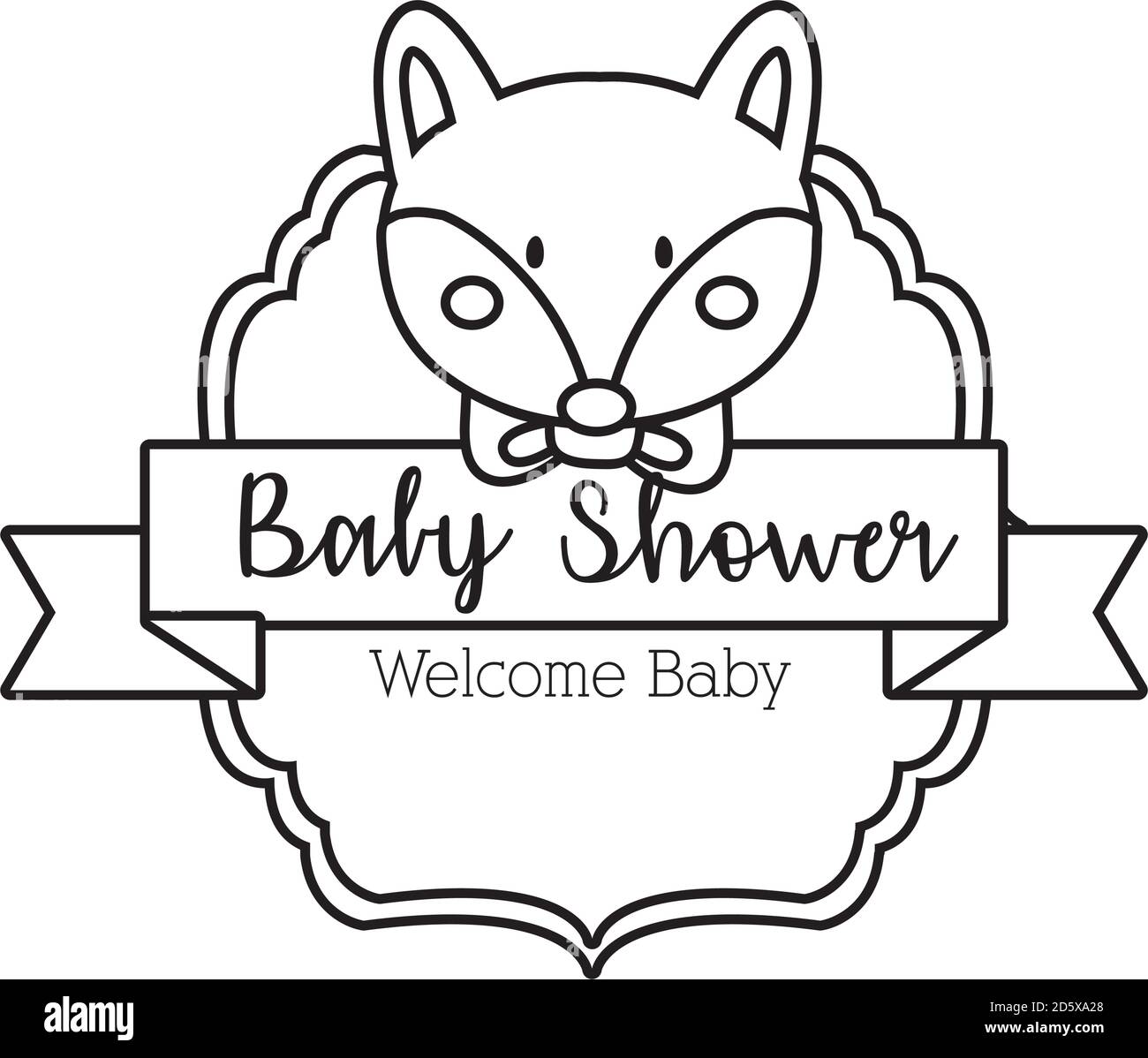 baby shower lettering with fox line style vector illustration design ...