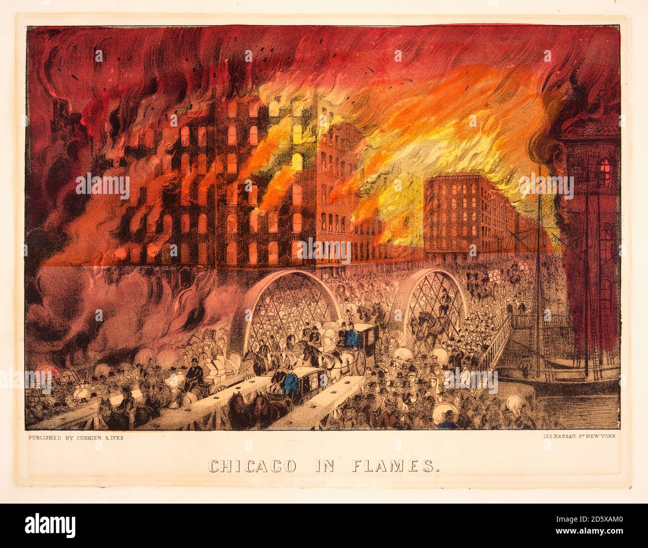 Lithograph by Currier and Ives titled Chicago in Flames. Scene from the ...