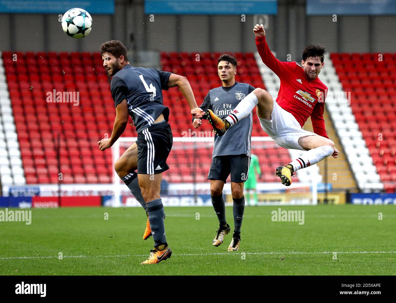 Manchester United's Aidan Barlow (right) and Benfica's Goncalo Joao ...