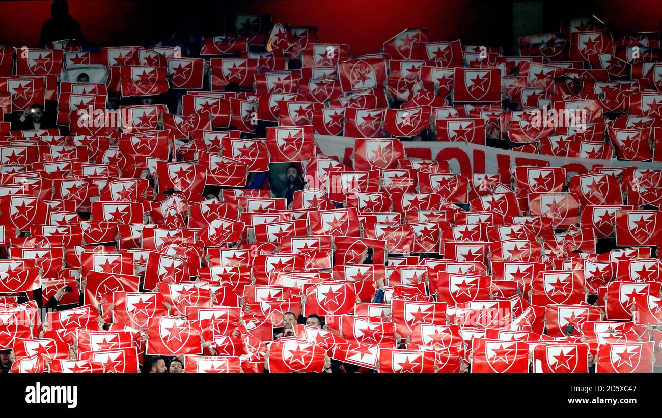 Red Star Belgrade fans show support for their team in the stands Stock ...