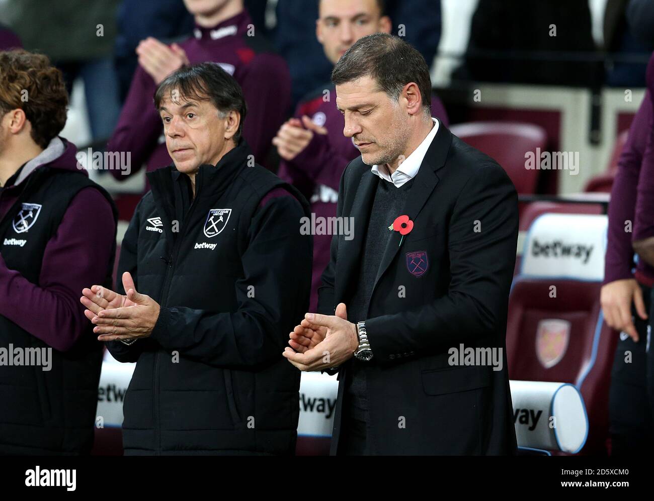 West Ham United manager Slaven Bilic observes a minute's silence before ...