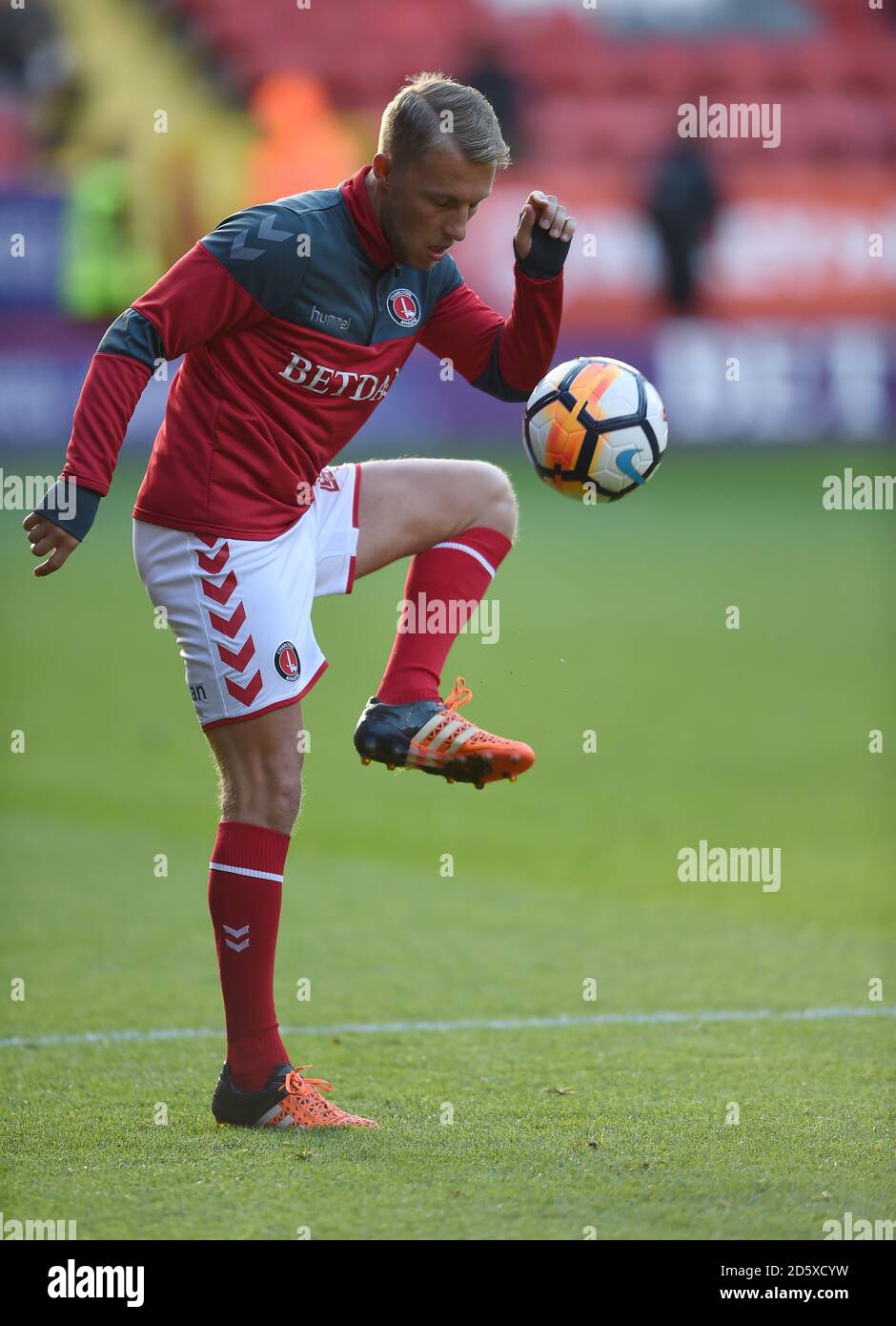 Charlton athletics chris solly during the warm up hi-res stock ...