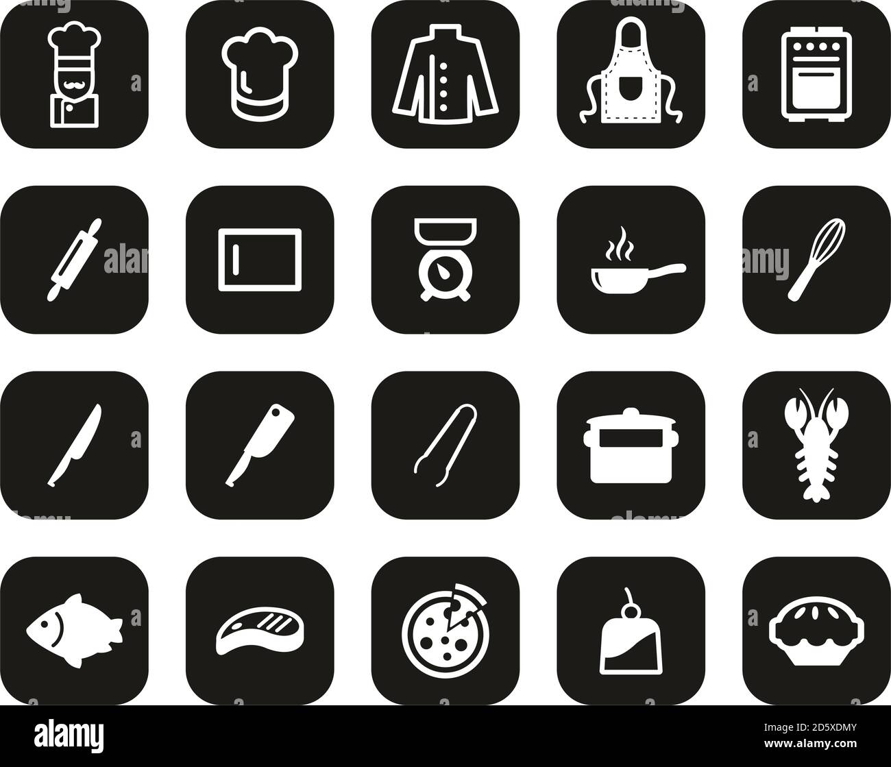 Chef Or Cook Icons White On Black Flat Design Set Big Stock Vector ...