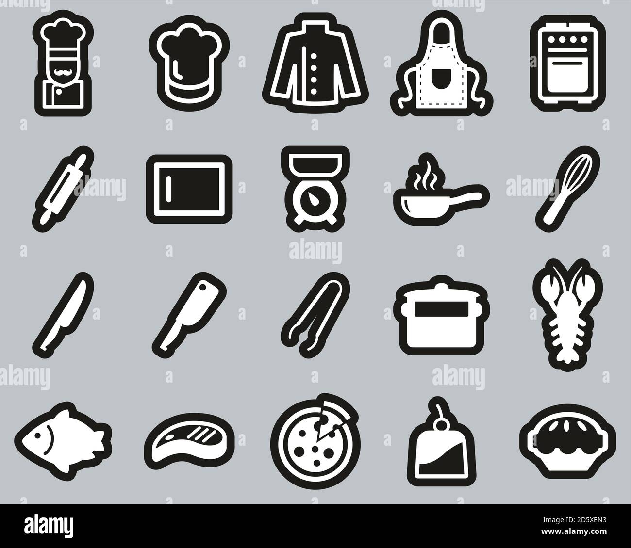 Chef Or Cook Icons White On Black Sticker Set Big Stock Vector Image ...