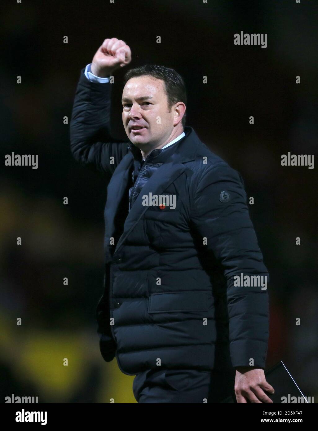 Plymouth Argyle manager Derek Adams celebrates after the final whistle ...