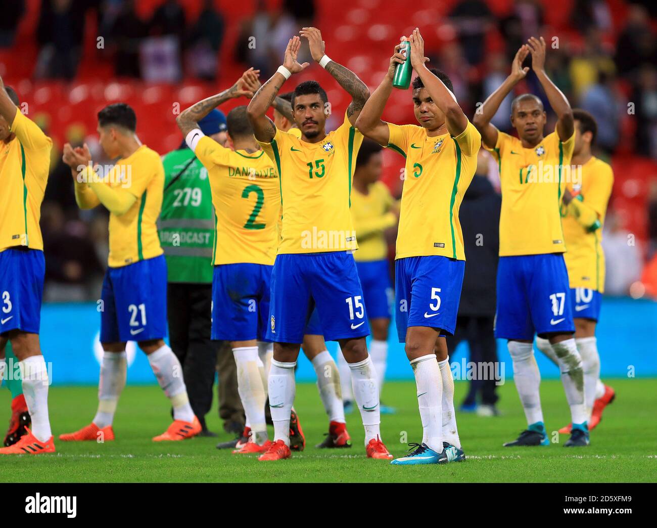 Brazil's Paulinho (centre) applauds fans after the final whistle Stock ...