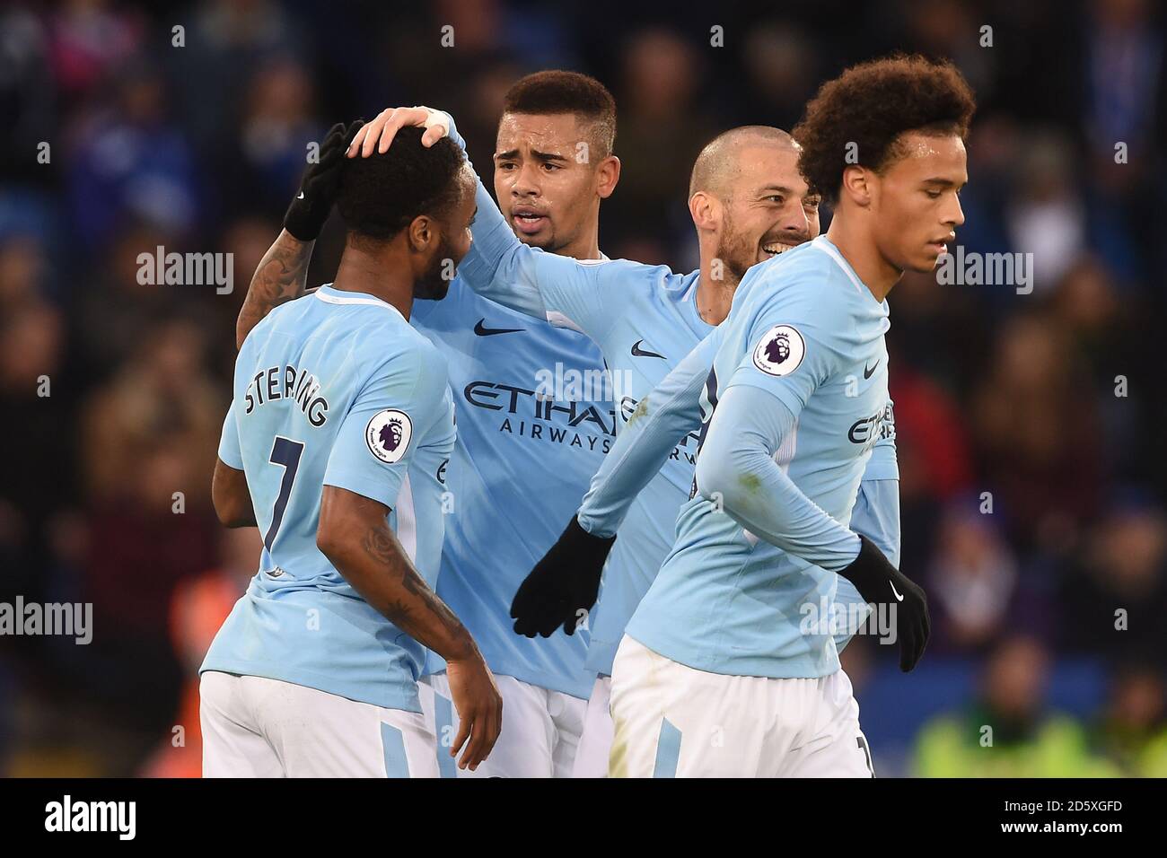 Manchester City's Gabriel Jesus (second left) celebrates scoring the ...
