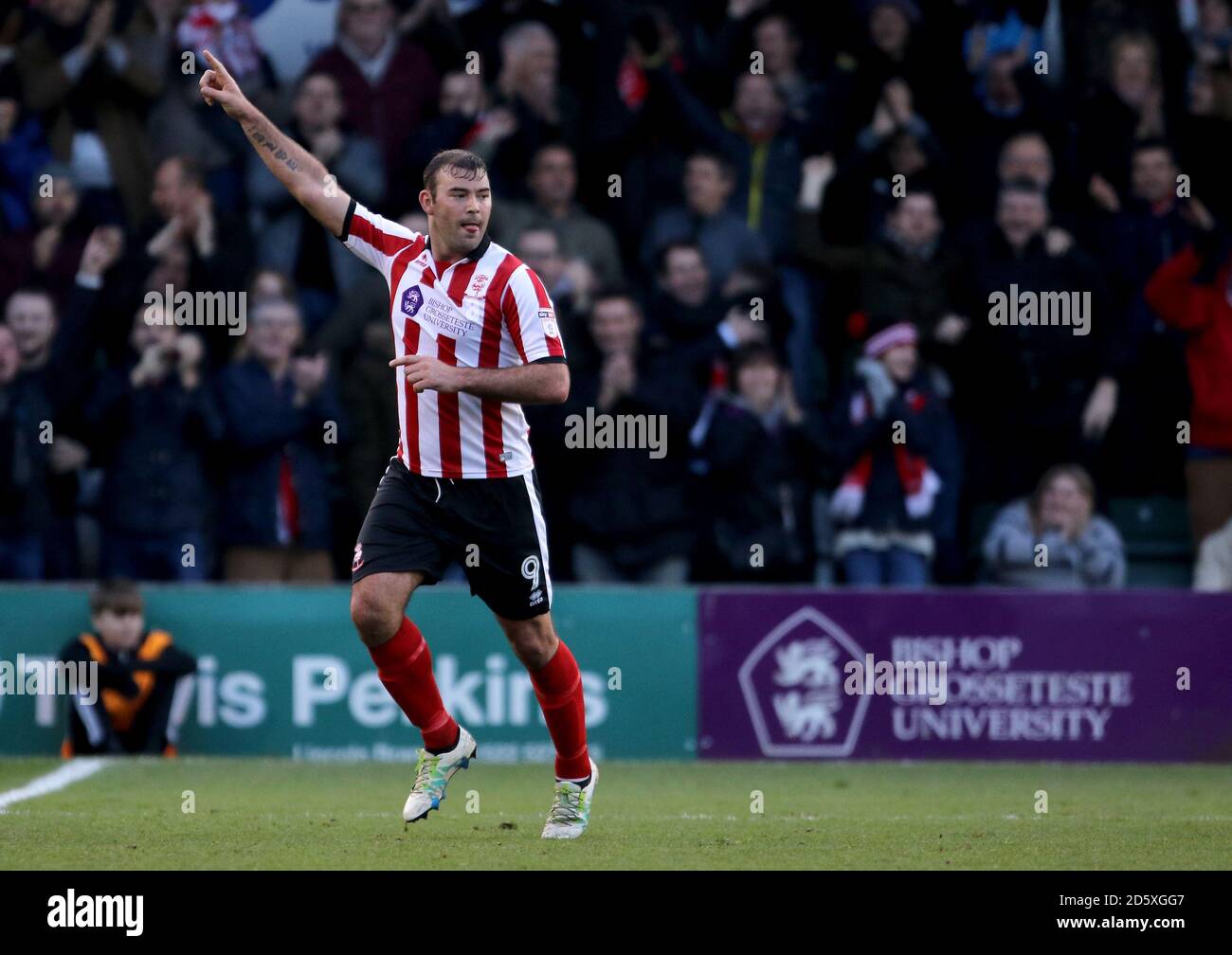 Lincoln City's Matt Rhead celebrates scoring his sides first goal Stock ...