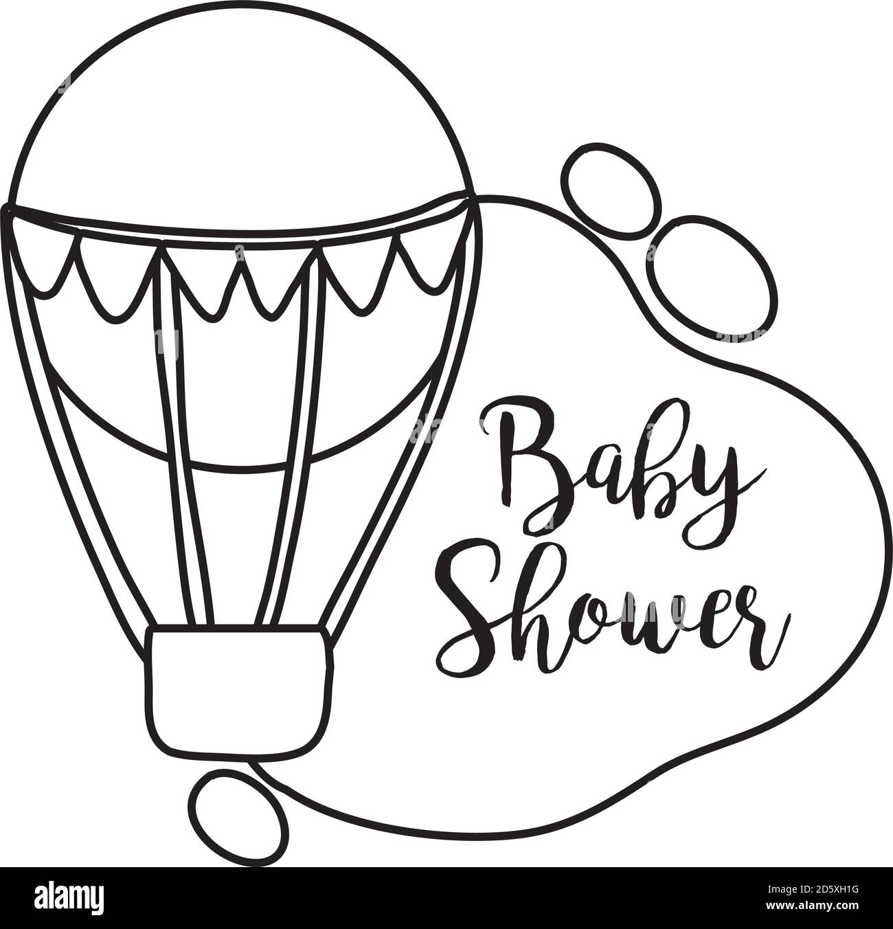 baby shower lettering with balloon air hot line style vector ...