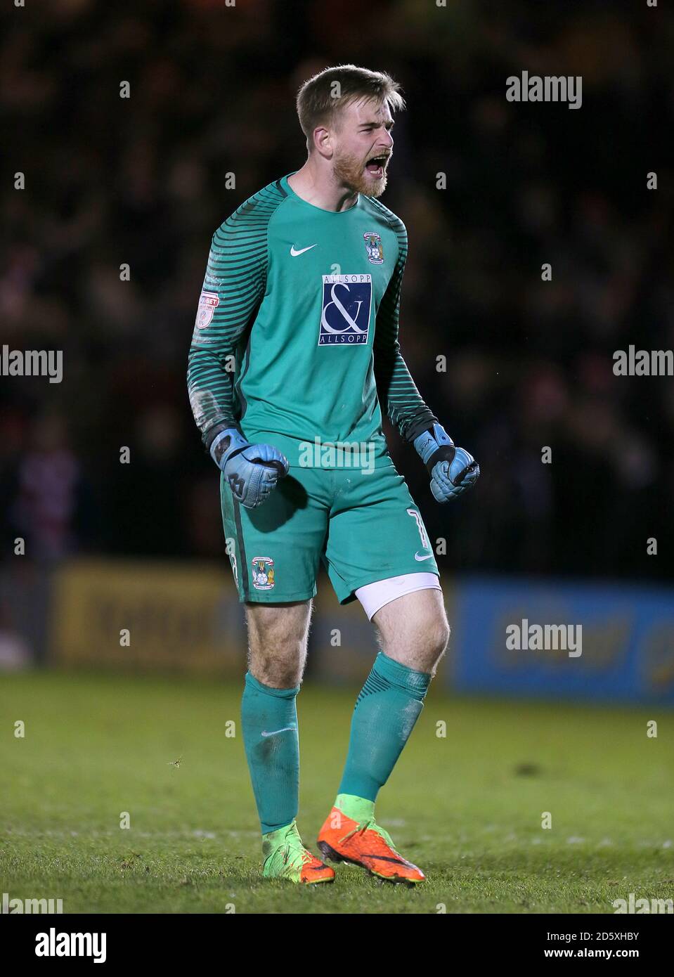Coventry City goalkeeper Lee Burge celebrates the win Stock Photo - Alamy