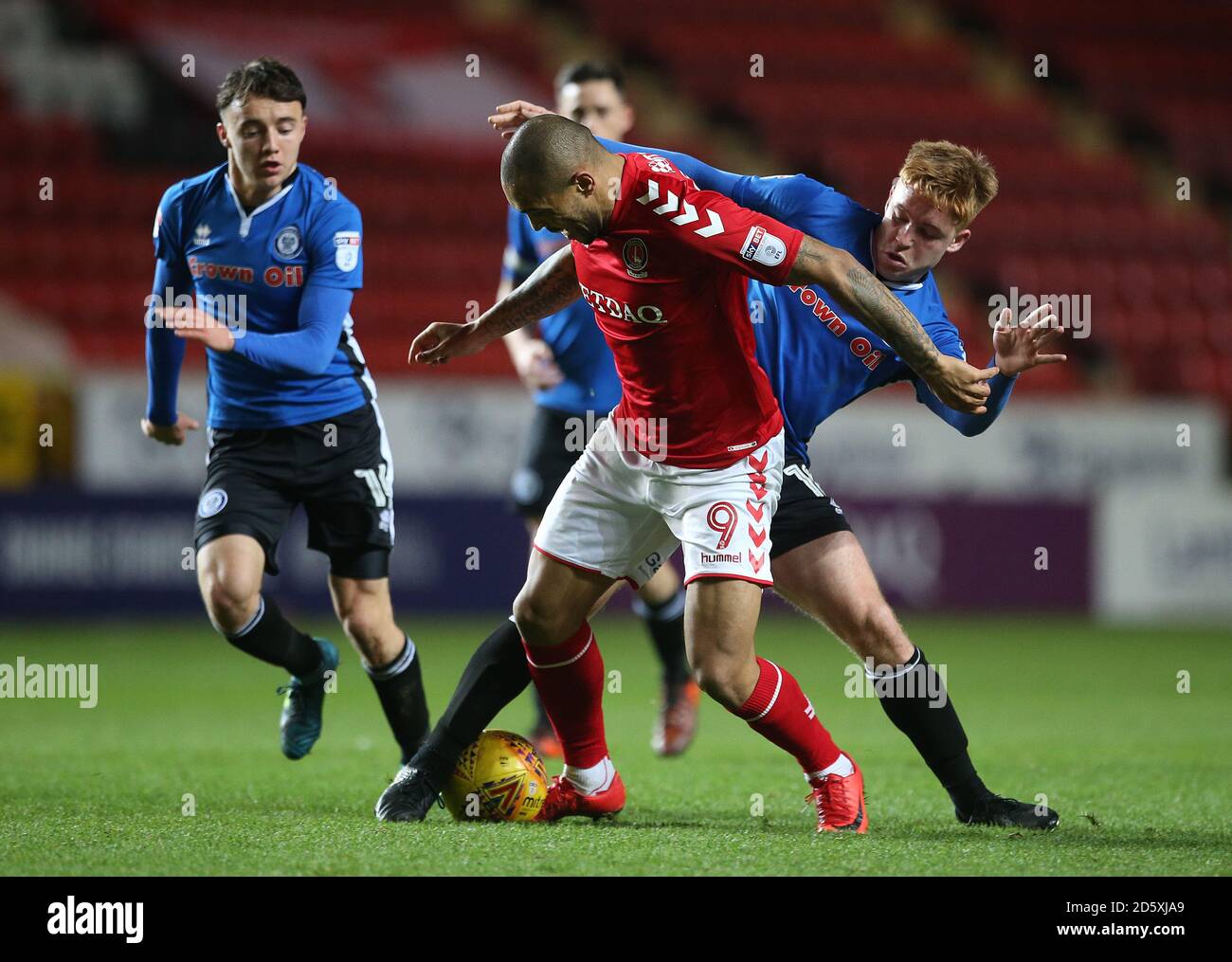 Charlton Athletic's Josh Magennis and Rochdaleâ€™s Callum Camps in ...