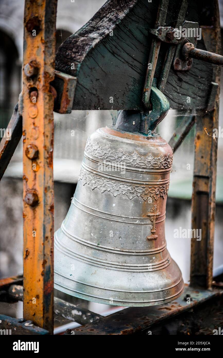 A funicular bell in the Bom Jesus do Monte church yard near the town of ...