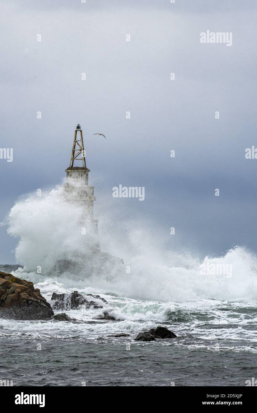 Lighthouse during severe sea storm Stock Photo - Alamy