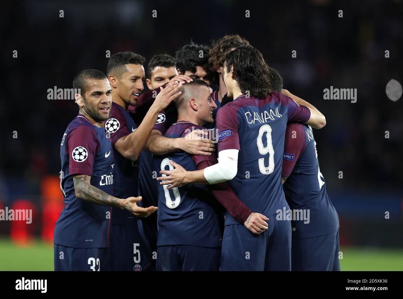 Paris Saint-Germain's Marco Verratti (centre) celebrates scoring his ...