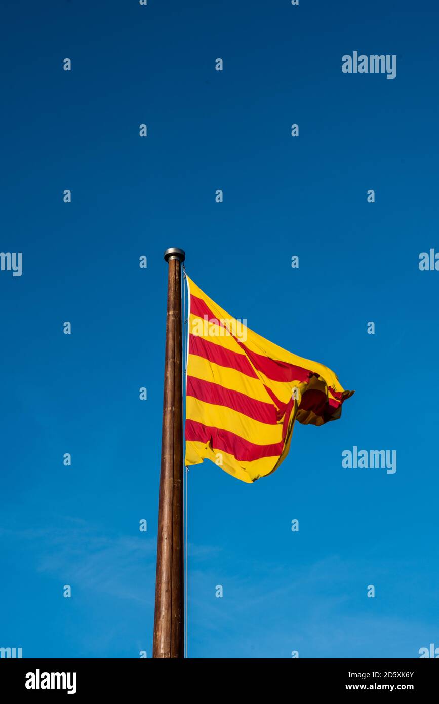Flag of Catalonia. Senyera. Red and yellow striped flag and on clean ...