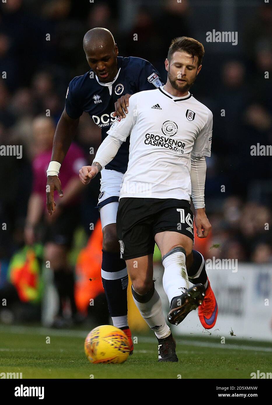 Fulham's Oliver Norwood and Millwall's Tom Elliott in action Stock ...
