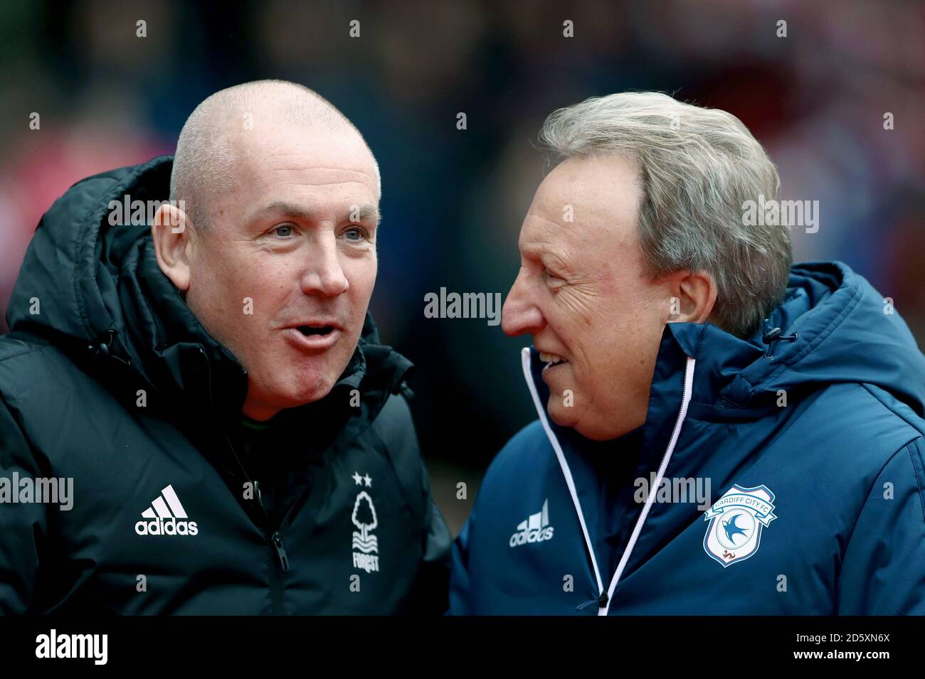 Nottingham Forest manager Mark Warburton (left) greets Cardiff City ...