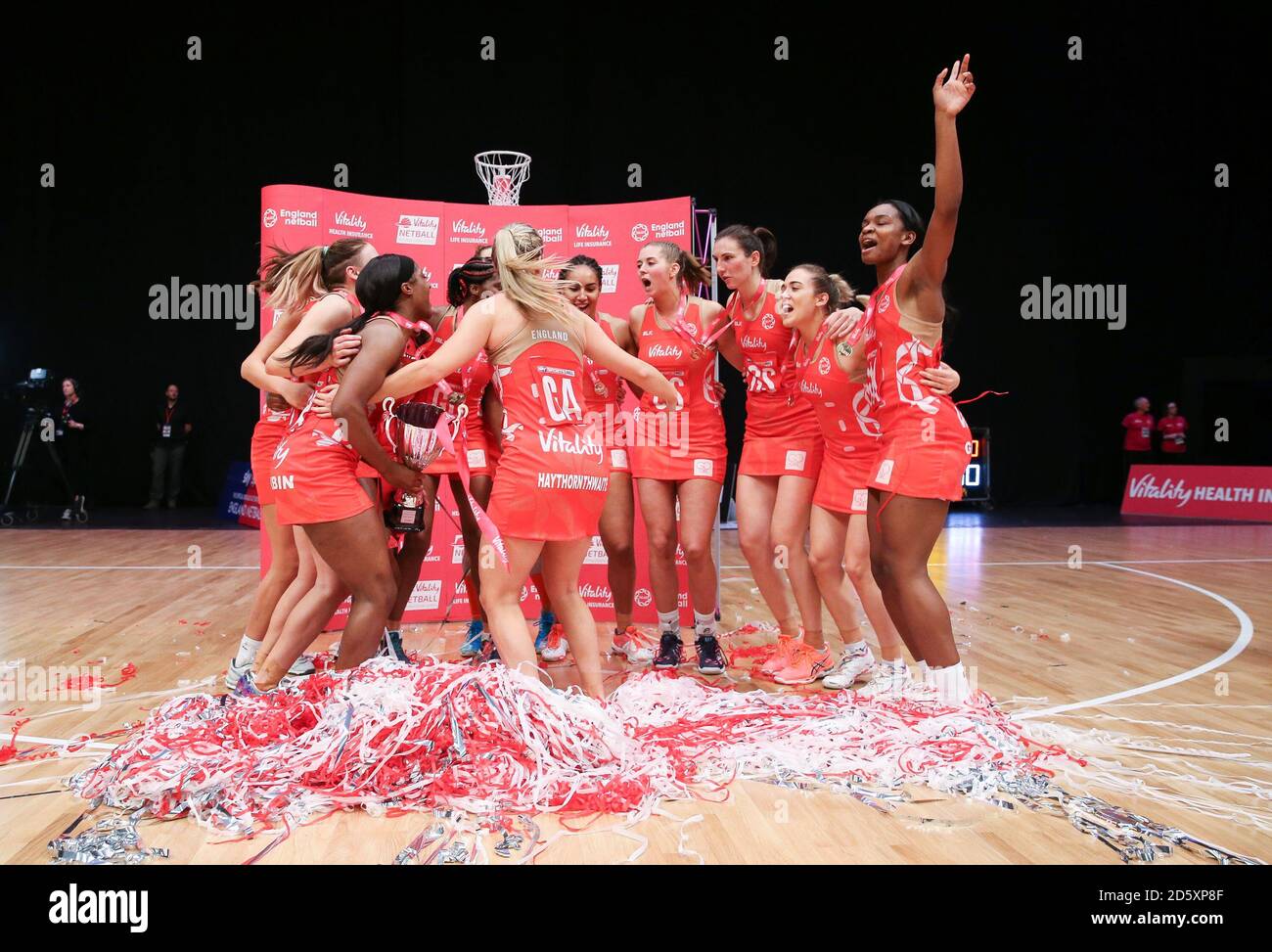 England Roses' celebrate winning against Malawi Queens' during the ...