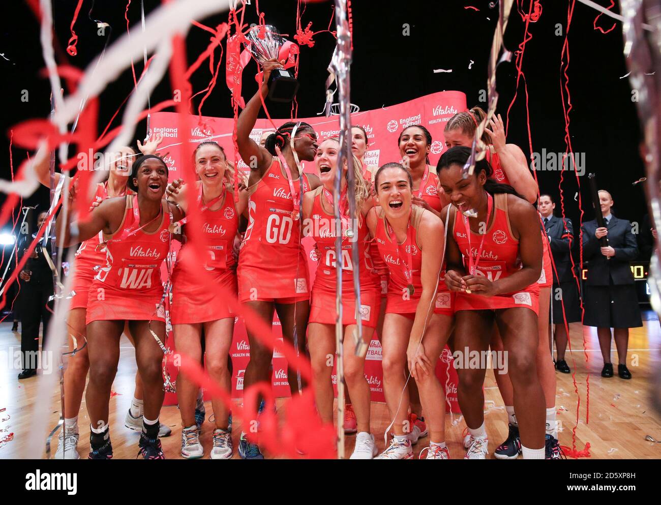 England Roses' celebrate winning against Malawi Queens' during the ...